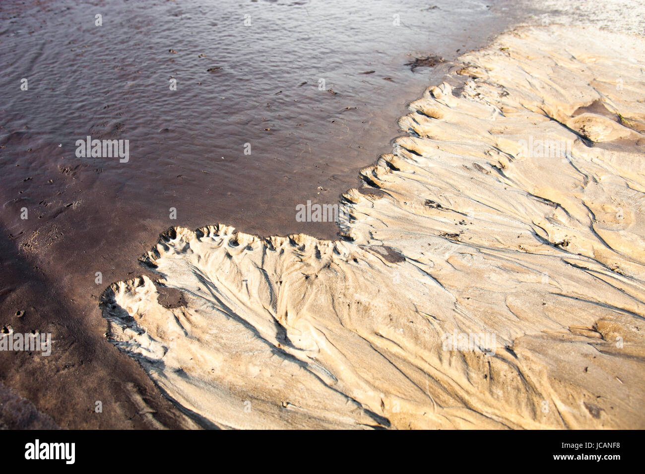 Sand surface after the rain with the relief formed by water currents ...