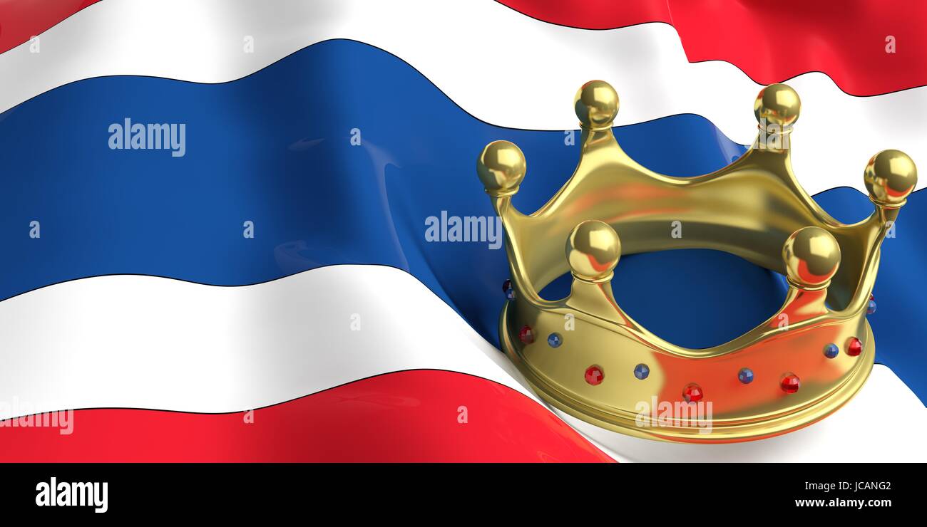 Monarchy of Thailand. Golden crown on Thailand flag background. 3d ...