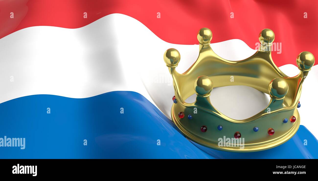 Monarchy of the Netherlands. Golden crown on Netherlands flag ...