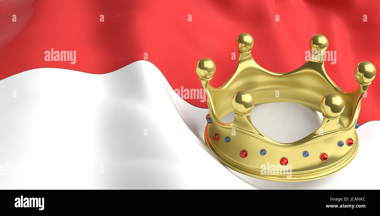 Principality of Monaco. Golden crown on Monaco flag background. 3d ...