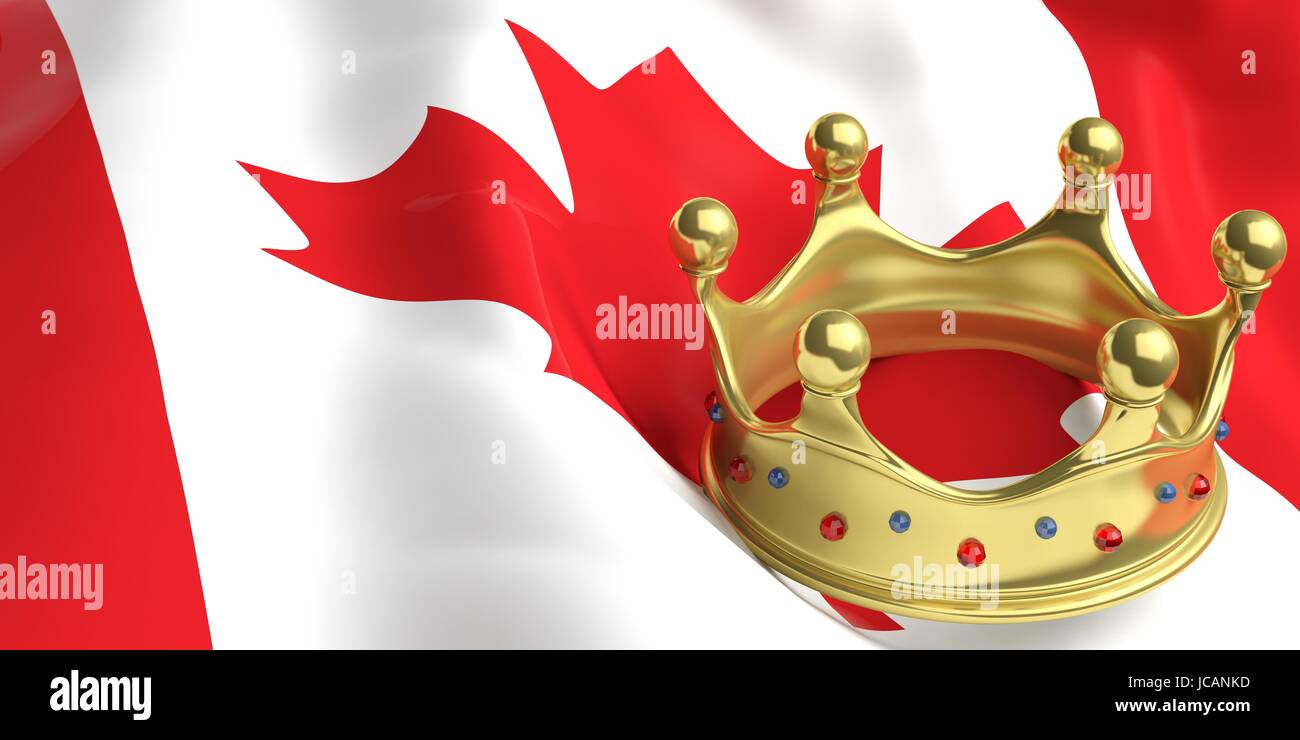 Monarchy of Canada. Golden crown on Canada flag background. 3d ...