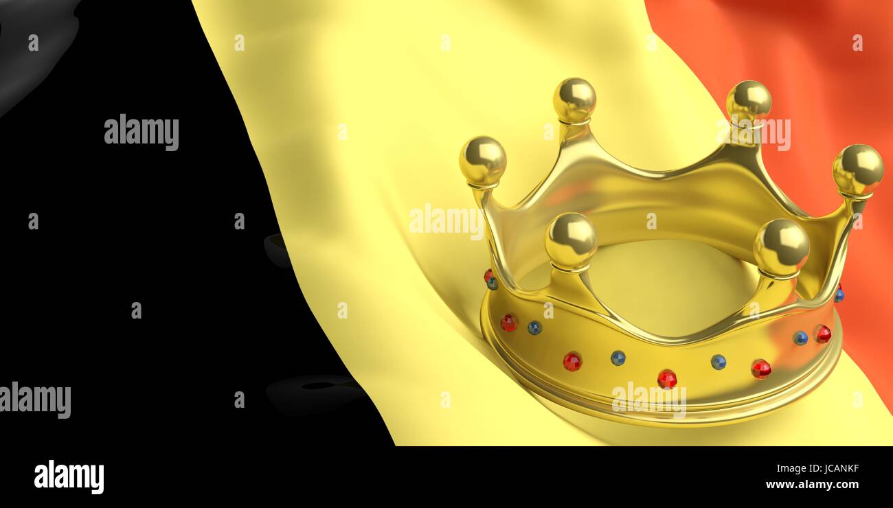 Monarchy of Belgium. Golden crown on Belgium flag background. 3d ...