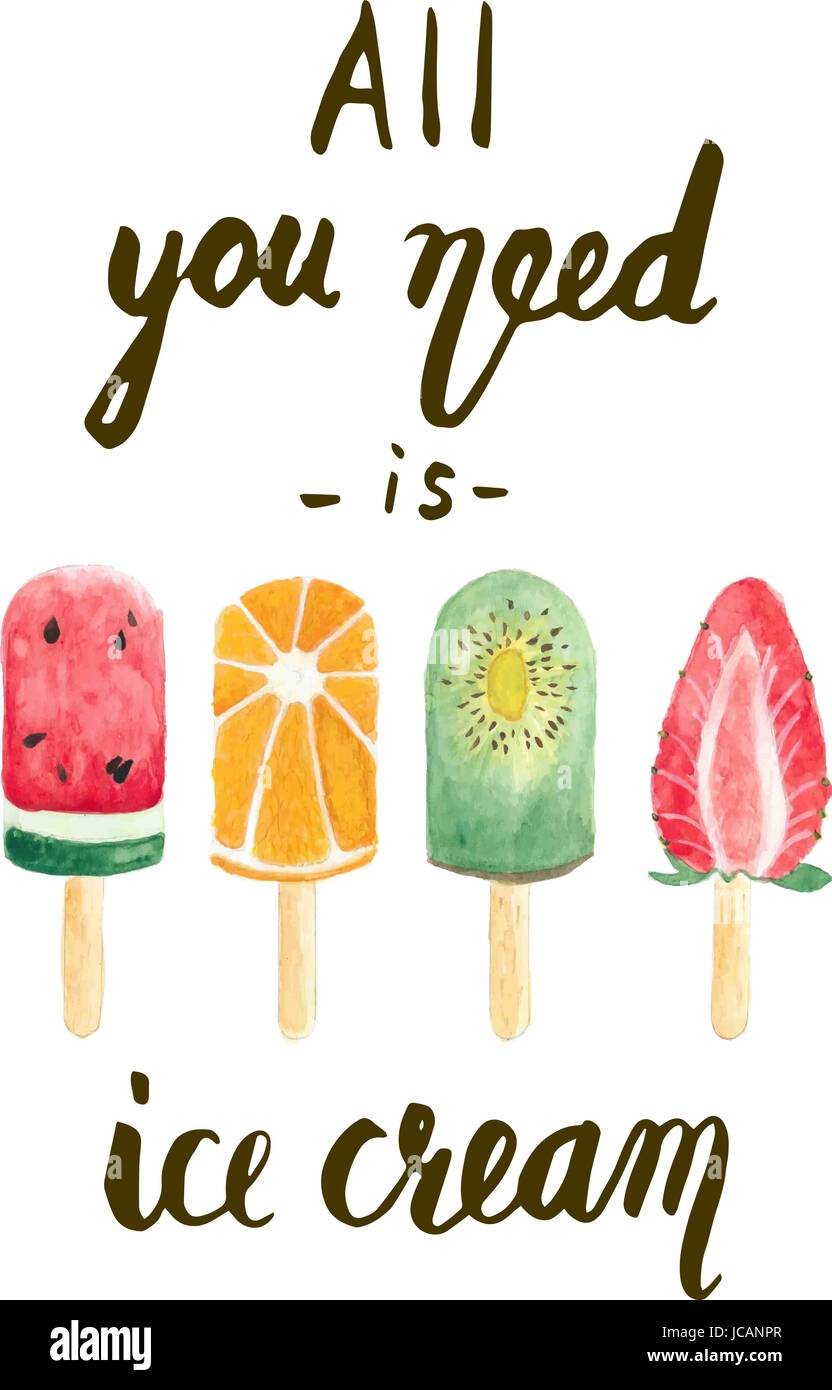 Ice cream handwritten lettering calligraphy hi-res stock photography ...