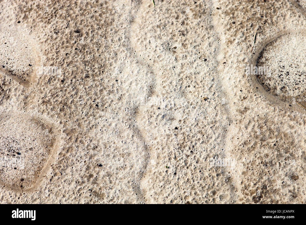 Sand surface after the rain with the visible traces of the raindrops ...