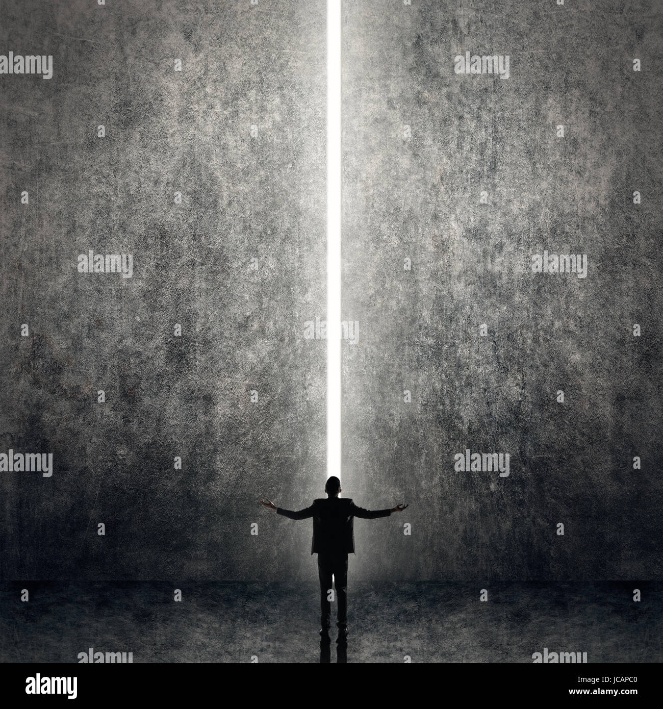 Asian business man facing the light, concept of freedom, relax, future ...