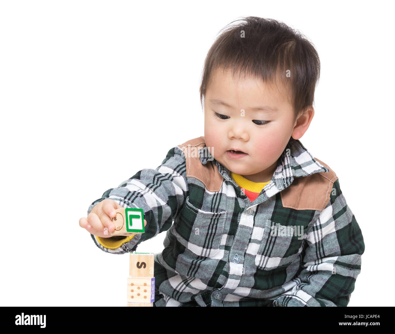 Asia baby boy play with toy block Stock Photo - Alamy