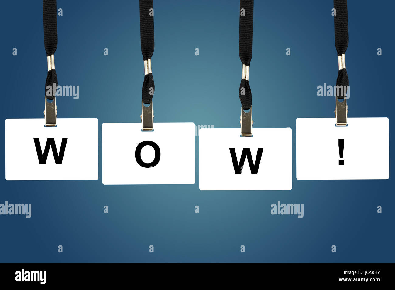 wow word on badge with blue background Stock Photo - Alamy