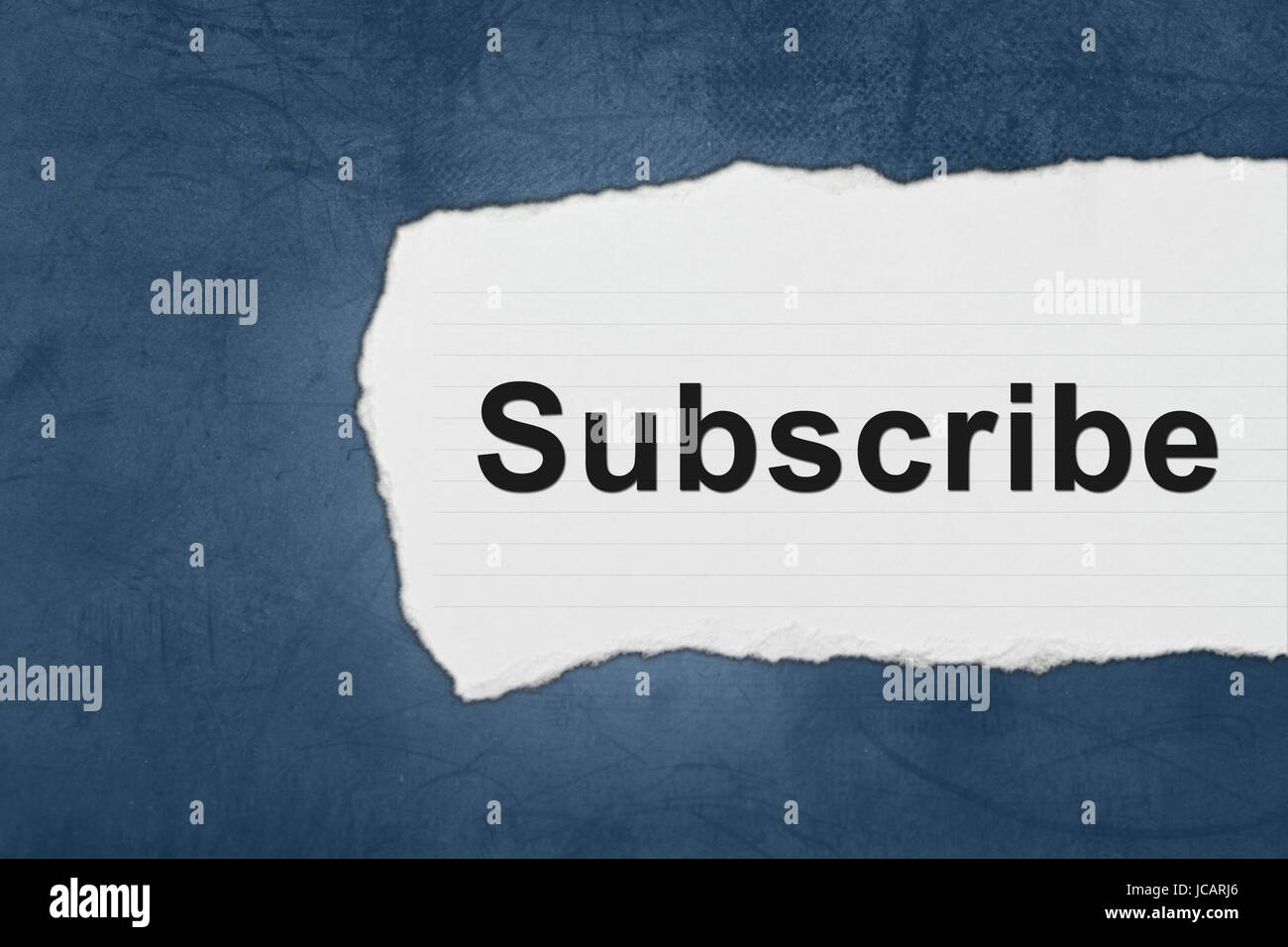 subscribe with white paper tears on blue texture Stock Photo - Alamy