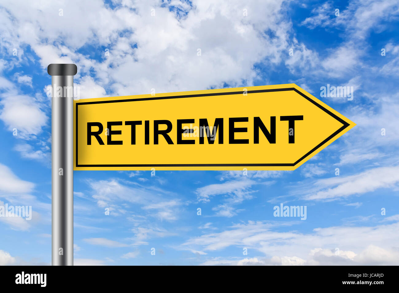 retirement words on yellow road sign on blue sky Stock Photo - Alamy