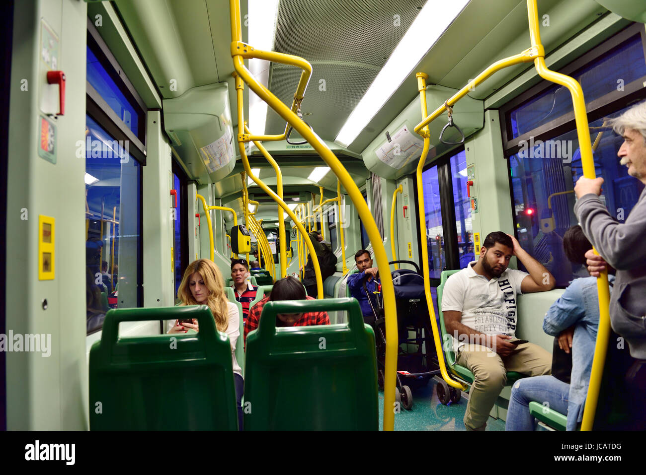 Inside a tram carriage in evening, Rome Stock Photo - Alamy