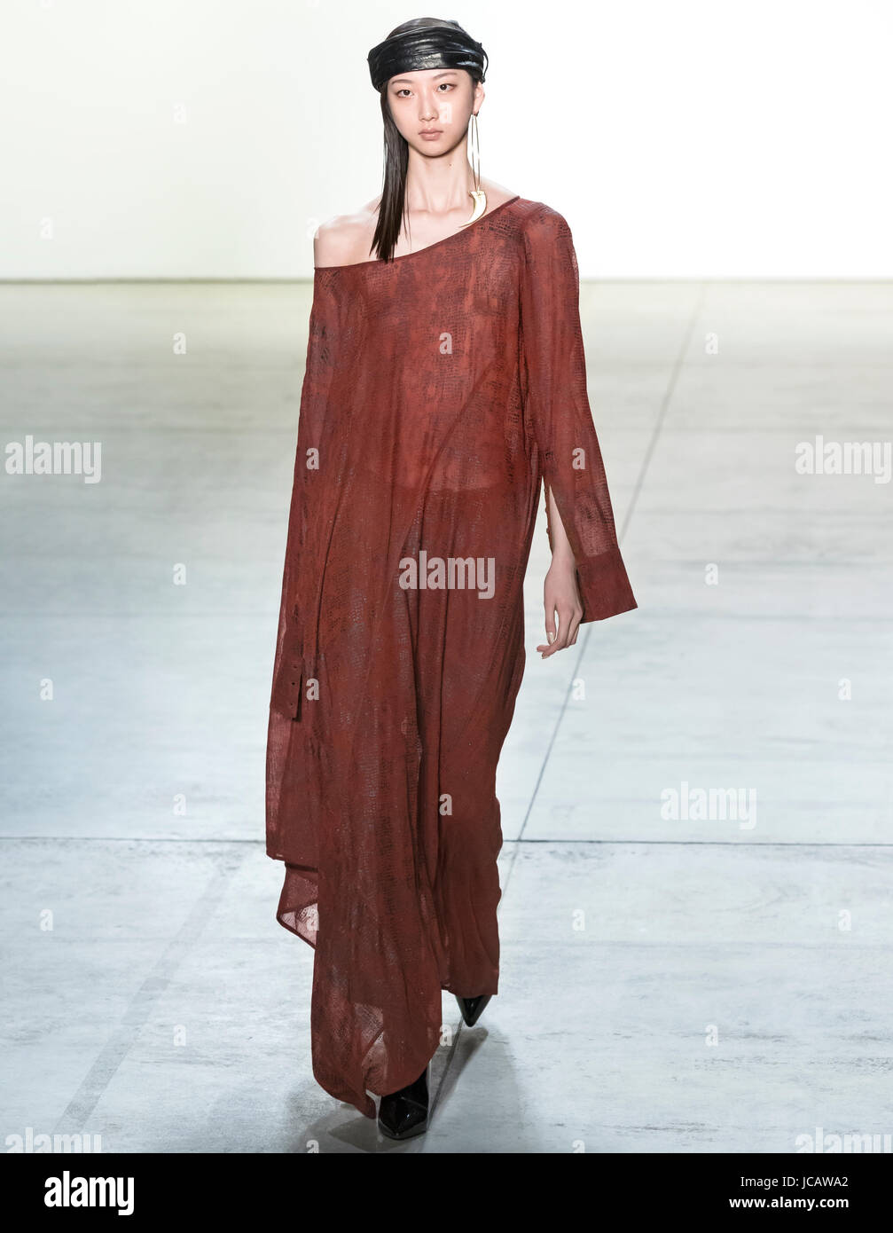 NEW YORK, NY - FEBRUARY 09, 2017: Yue Ning walks the runway at the ...