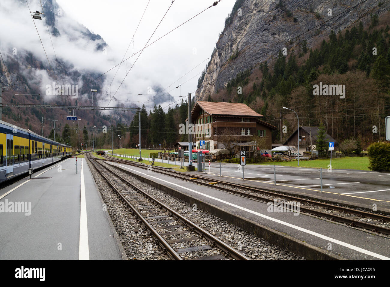 A view of a train station outside Interlaken Stock Photo - Alamy