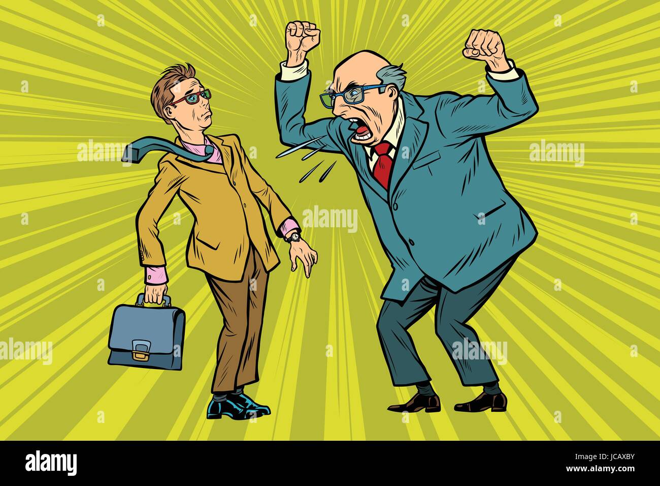 Boss scolds businessman. Conflicts at work. Pop art retro vector ...