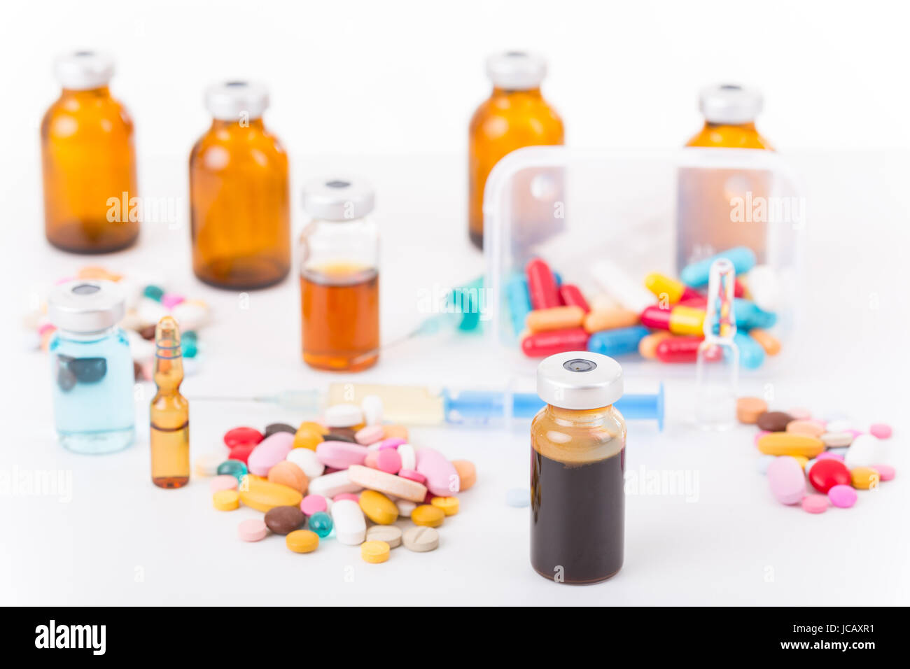 Different types of drugs on white background Stock Photo - Alamy