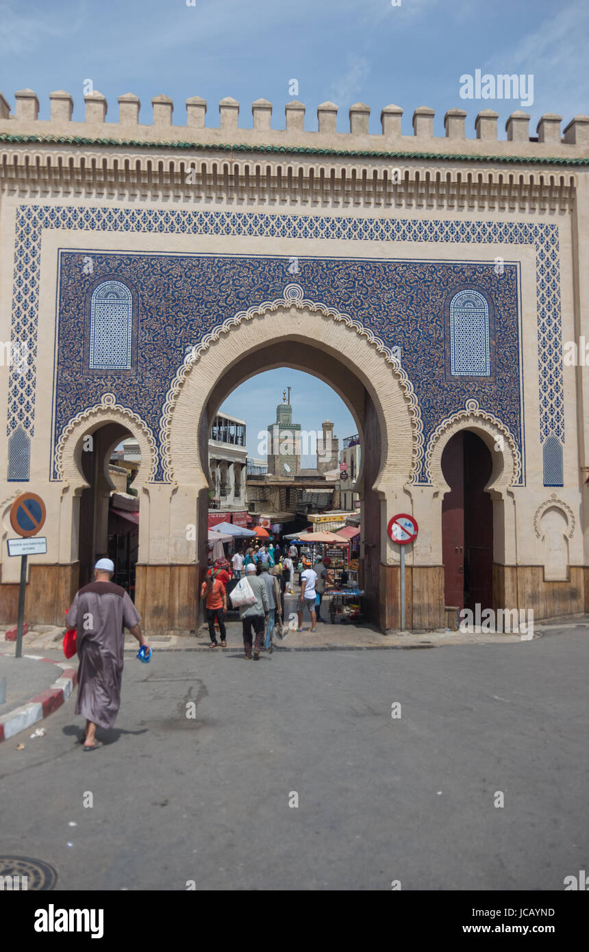 Fez, Morocco - May 9, 2017: Bab Bou Jeloud, the Blue Gate, the main ...