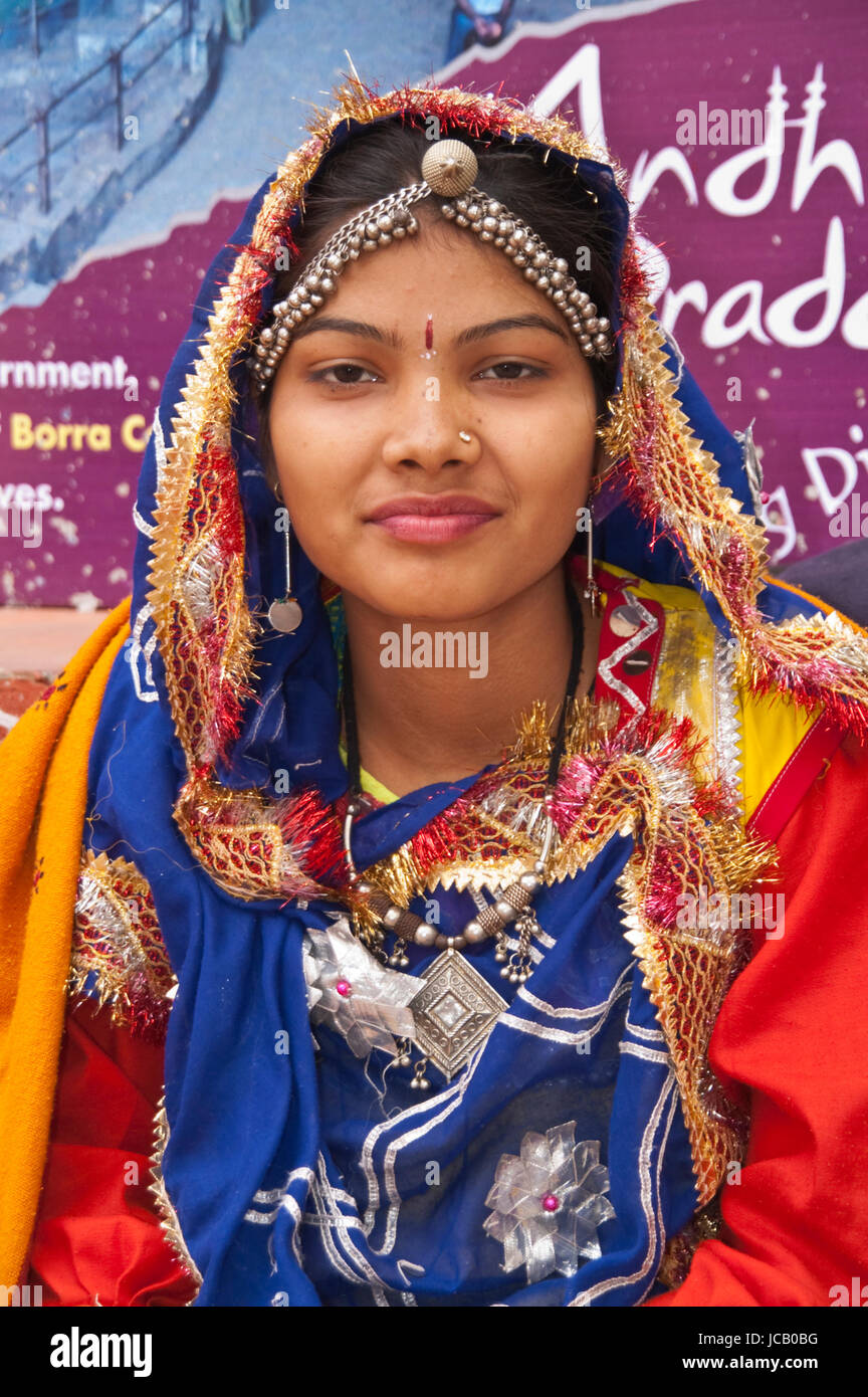 Indian dancer in traditional dress at the Surajkund Mela in Haryana ...