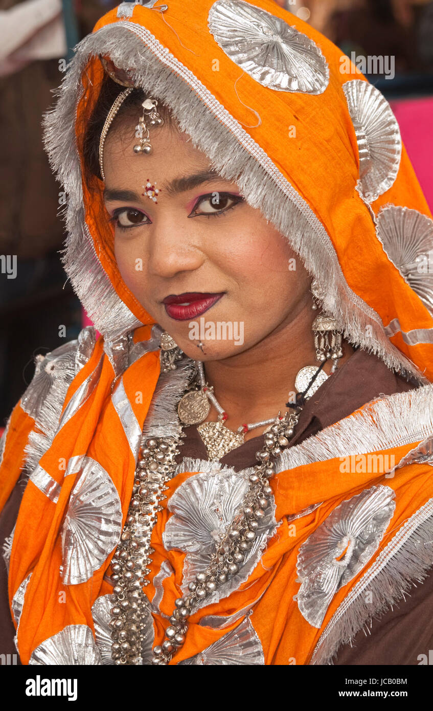 Indian dancer in traditional dress at the Surajkund Mela in Haryana ...