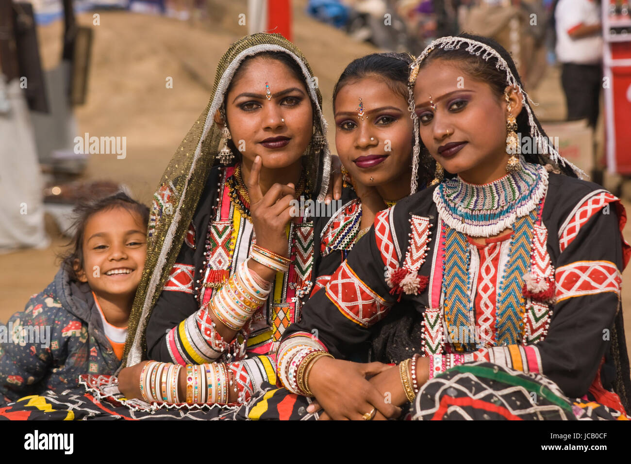 Troupe of female Kalbelia dancers from Rajasthan dressed in traditional ...