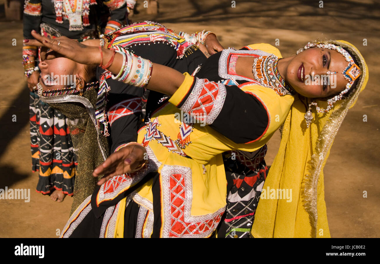 Female kalbelia dancers performing at the annual Sarujkund Fair on the ...