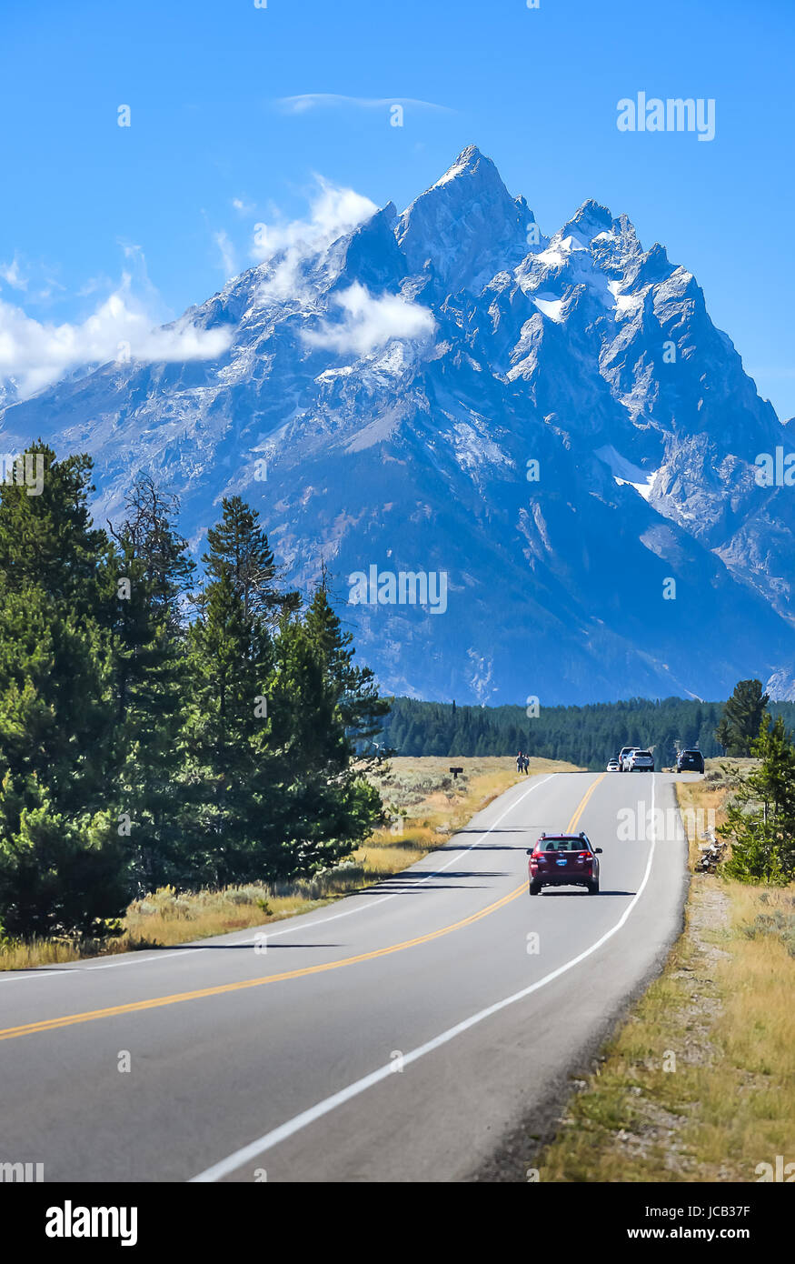 Beathtaking historic road of Teton Range in Grand Teton National Park ...