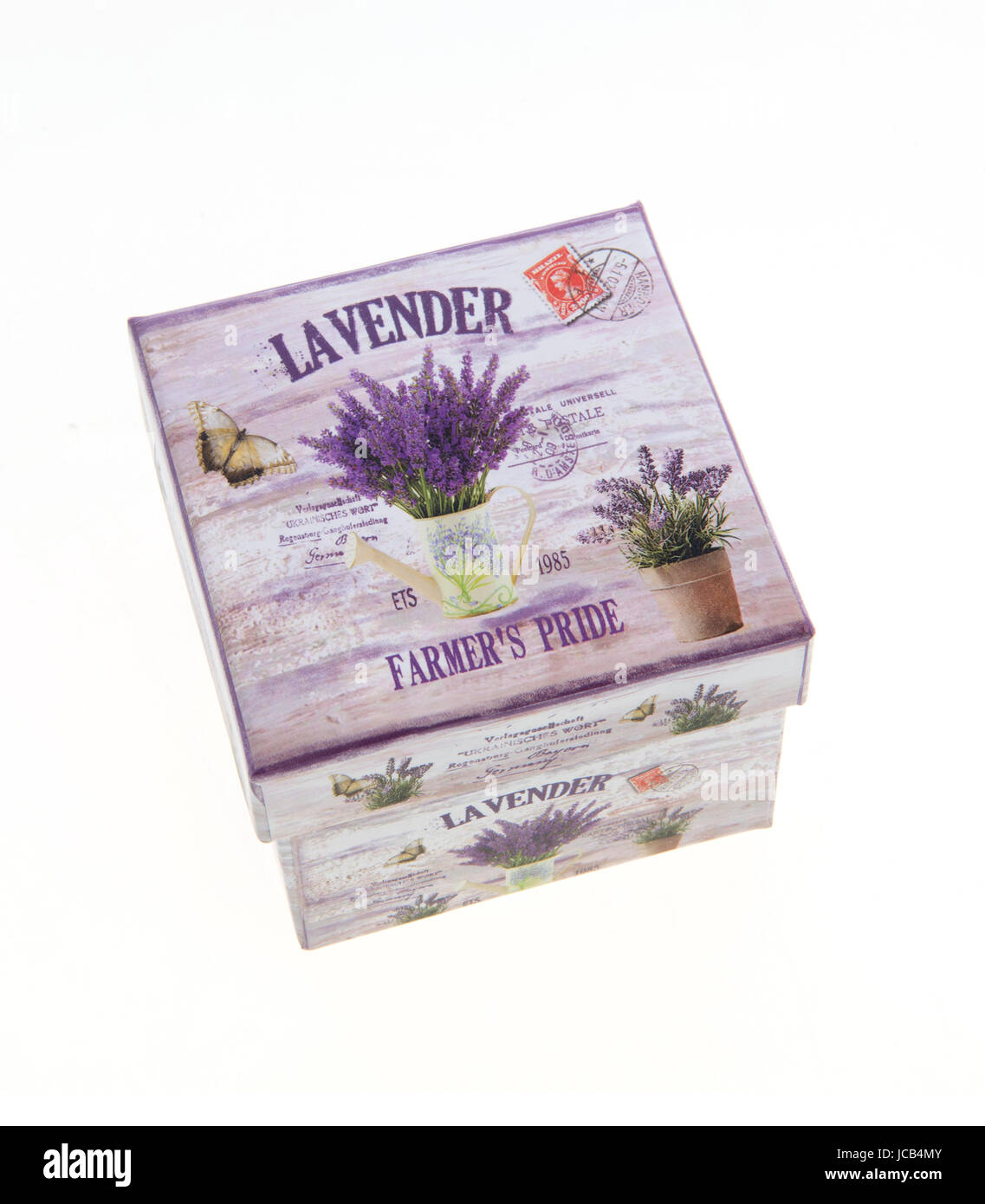 Nice jewelry box with lavender decoration isolated on white background ...