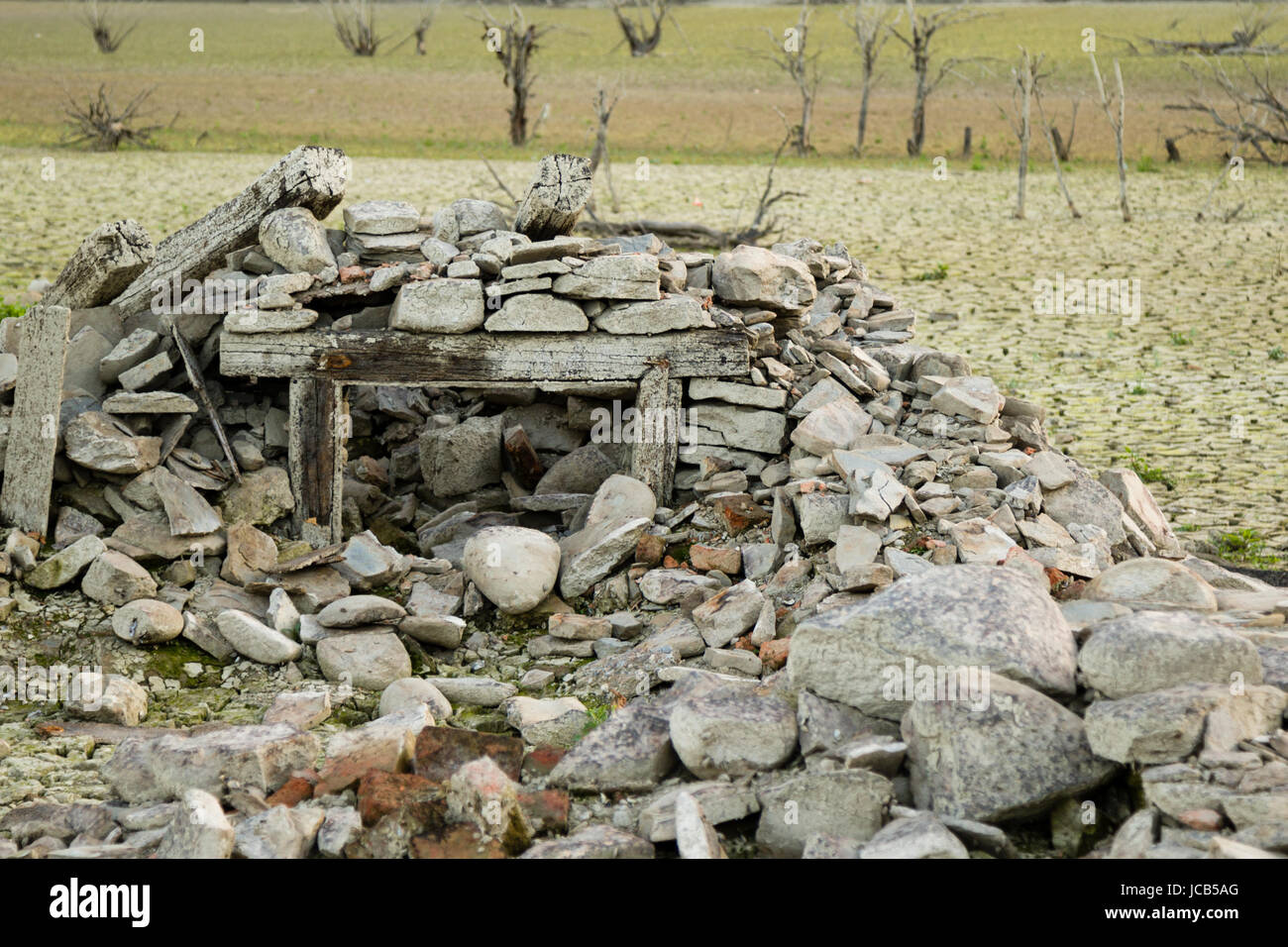 water and drought damaged stone building ruin Stock Photo - Alamy