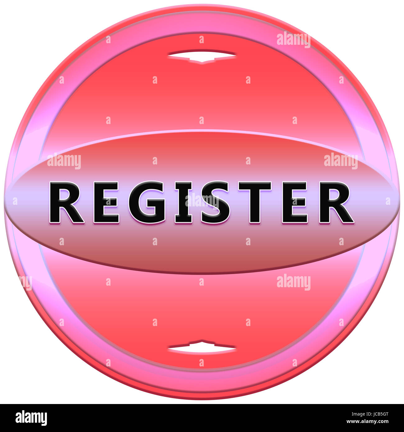 Circular pink register button with arrows and text on ellipse Stock ...