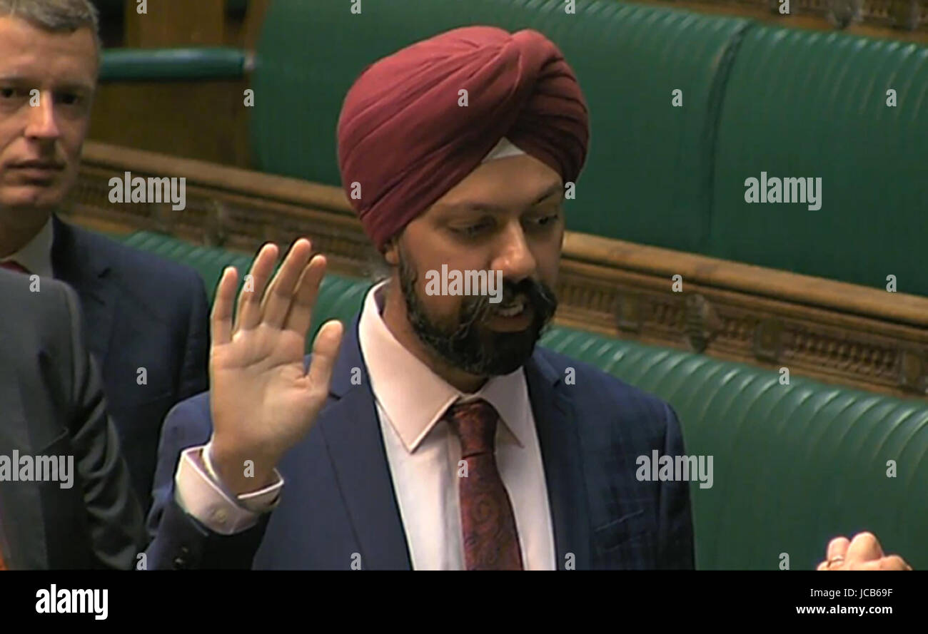 Labour's Tan Dhesi is affirmed in the House of Commons, London, as he ...