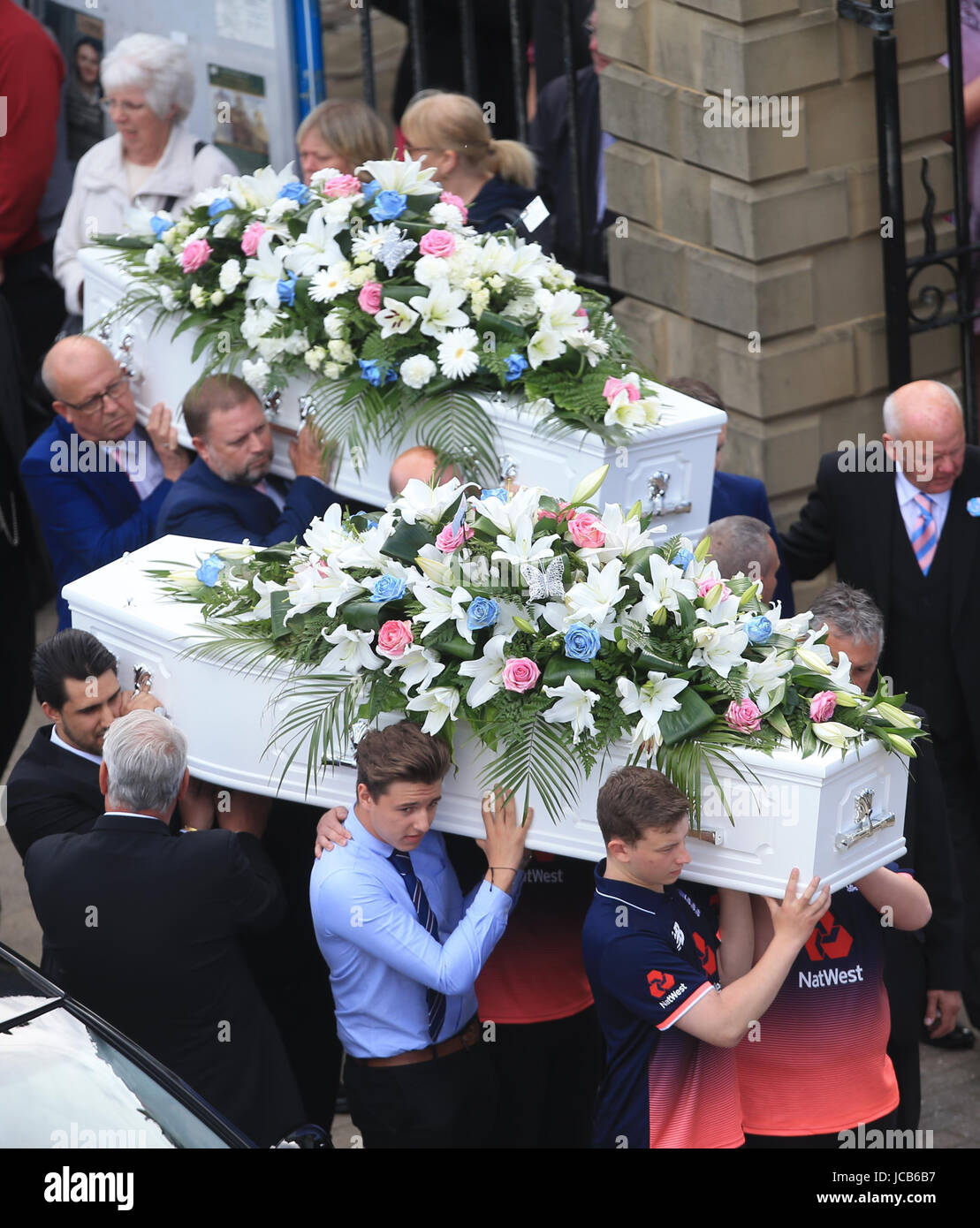 The coffins of Chloe Rutherford (top) and Liam Curry, who were killed ...