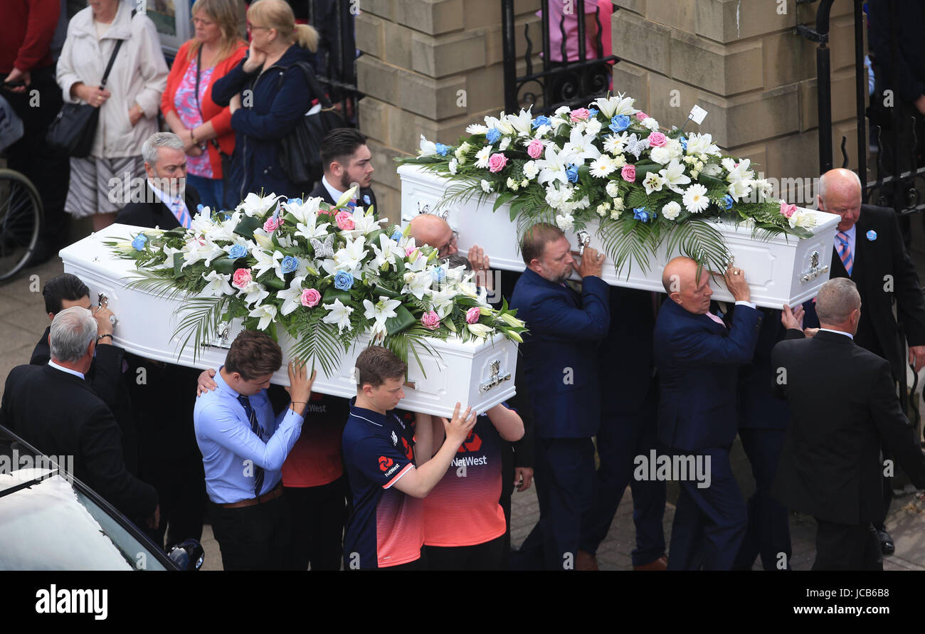 The coffins of Chloe Rutherford (right) and Liam Curry, who were killed ...