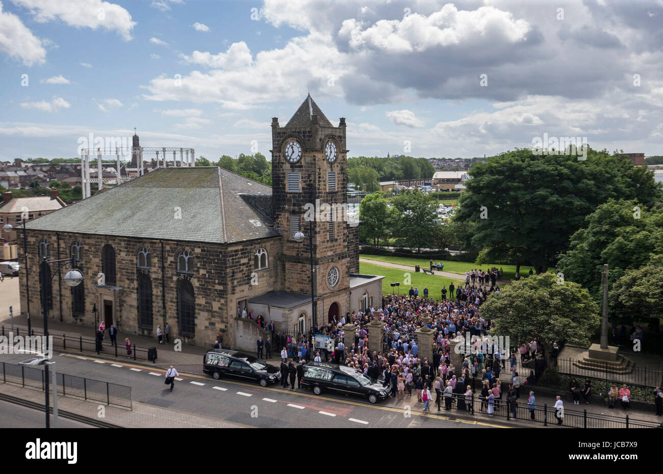 Mourners gather at the funeral of couple Liam Curry and Chloe ...