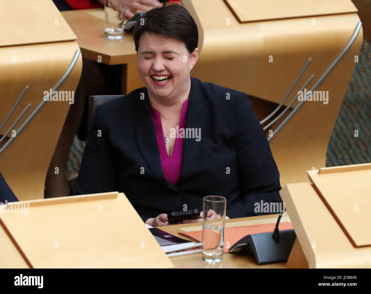 Scottish Conservative leader Ruth Davidson laughs during FMQs at the ...
