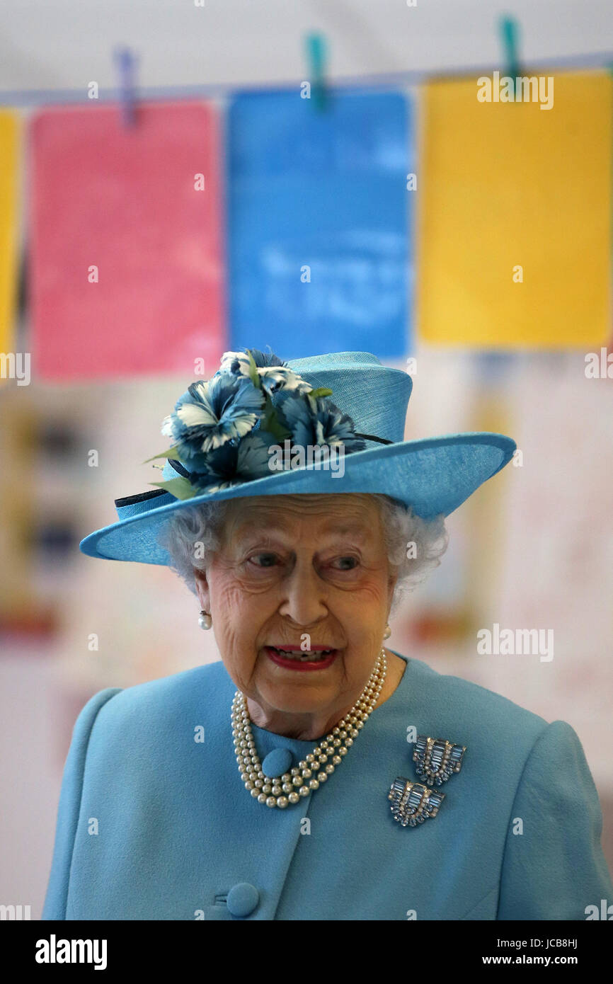 Queen Elizabeth II in a classroom at Mayflower Primary School during a ...