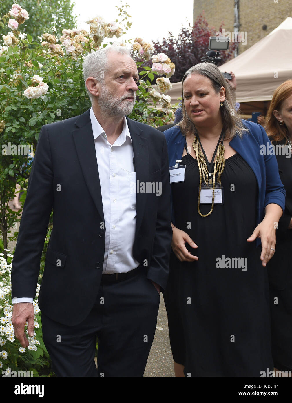 Labour leader Jeremy Corbyn speaks with Clare Richards, Chief Executive ...