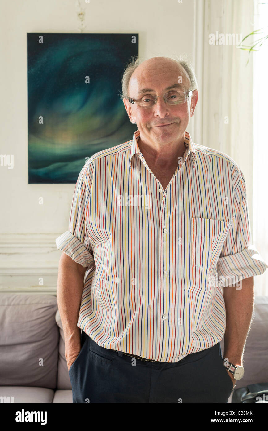 Portrait of Dominique Wolton at his place 14/09/2016 Â©Hannah ASSOULINE ...