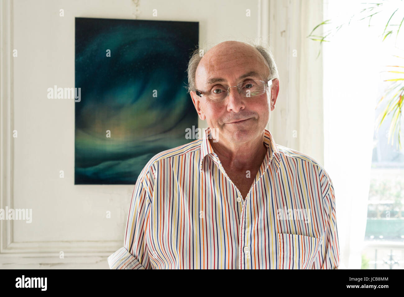 Portrait of Dominique Wolton at his place 14/09/2016 Â©Hannah ASSOULINE ...