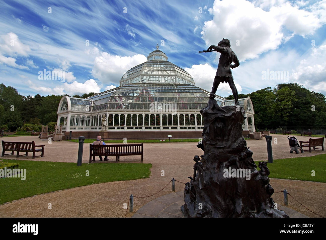 Statue of Peter Pan outside Sefton Park Palm House,Victorian grade 2 ...