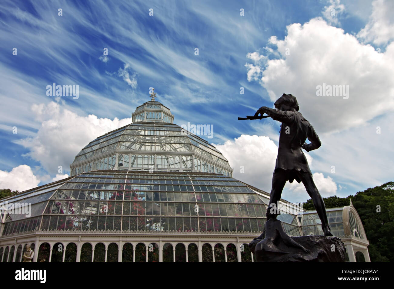 Statue of Peter Pan outside Sefton Park Palm House,Victorian grade 2 ...