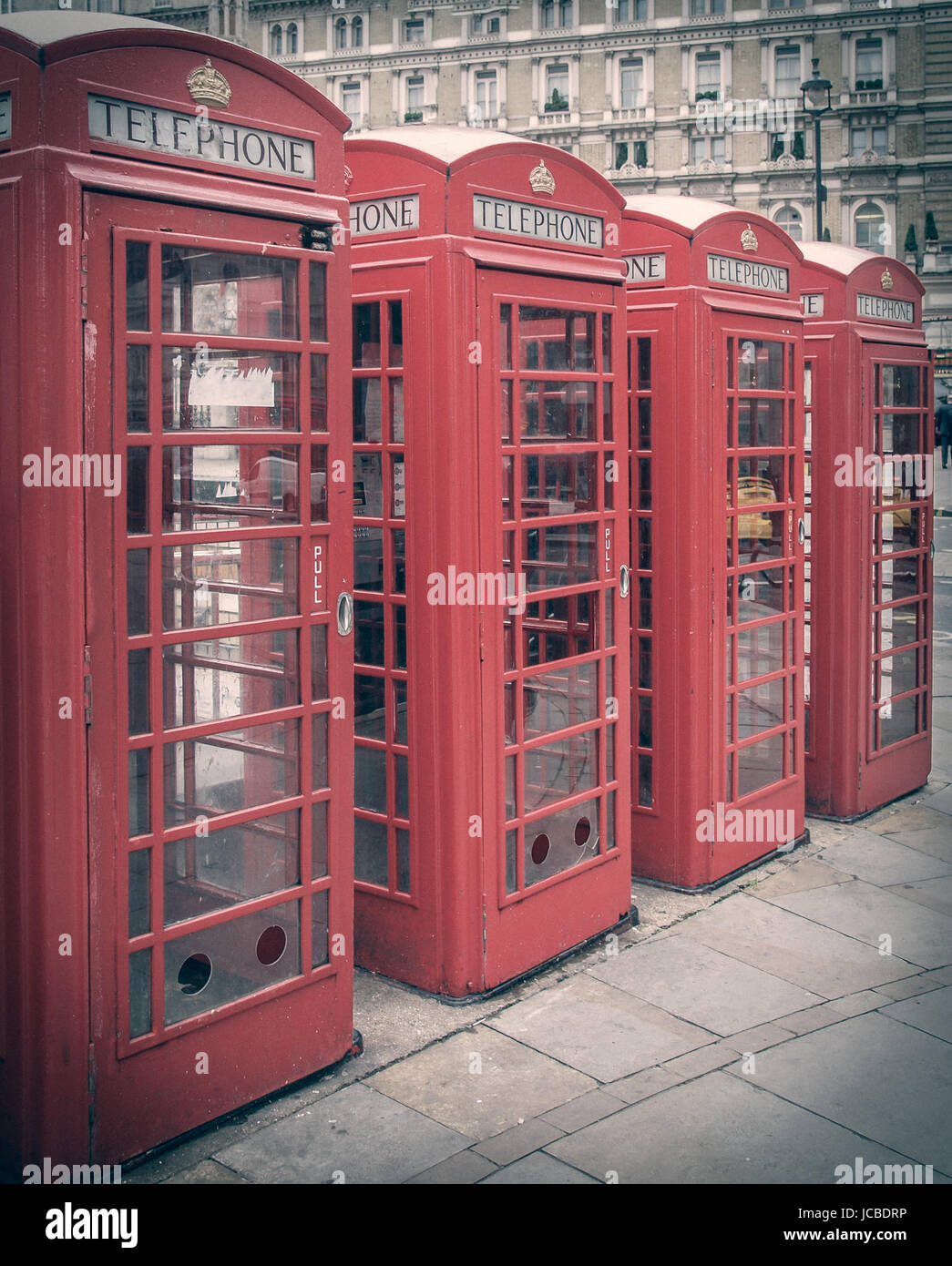 Vintage looking Traditional red telephone box in London UK Stock Photo ...