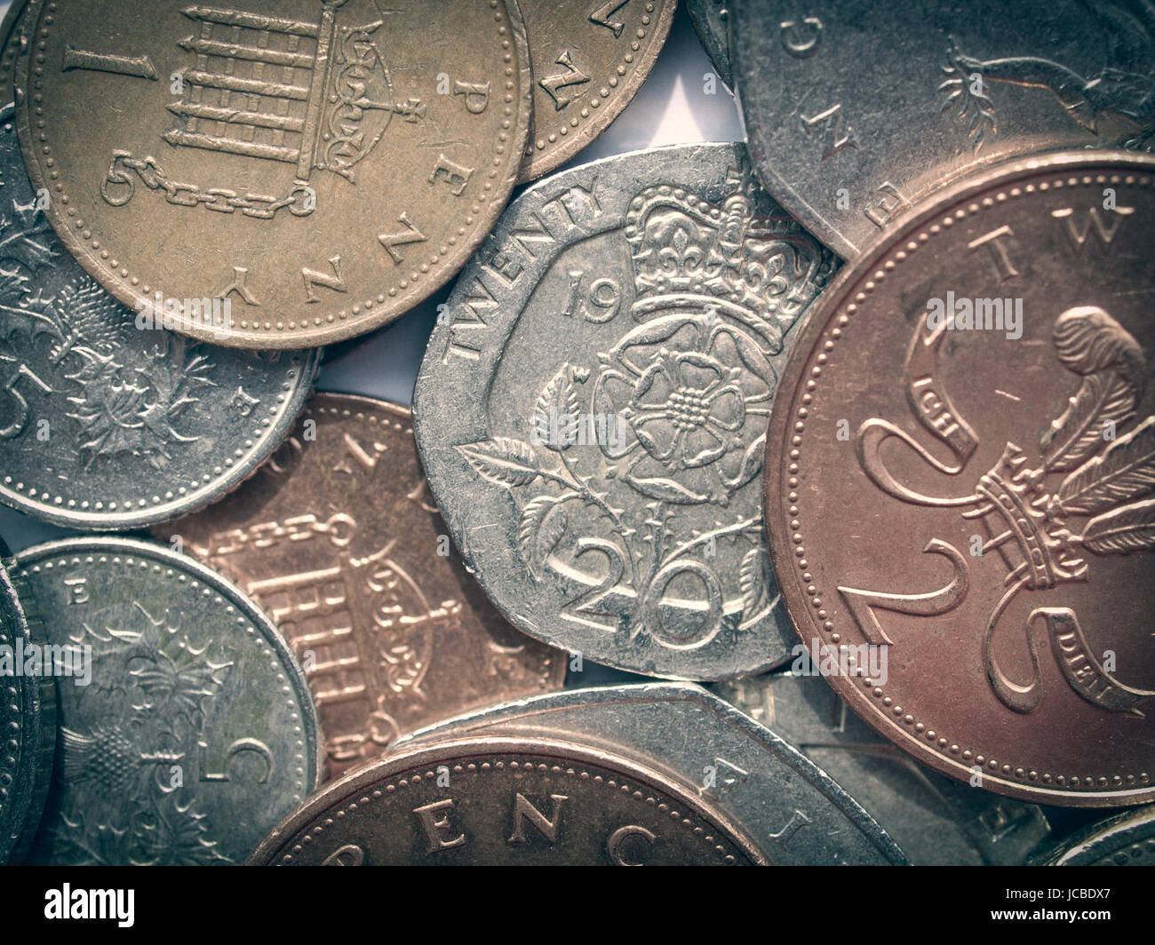 Vintage looking Range of British Pound coins UK currency Stock Photo ...