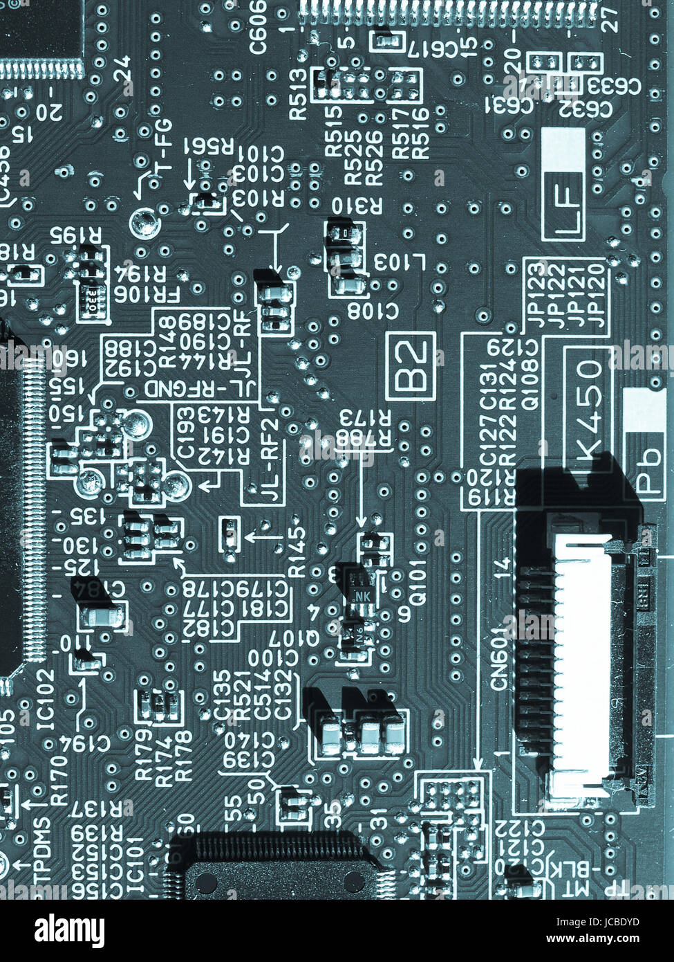 Detail of an electronic printed circuit board - cool cyanotype Stock ...