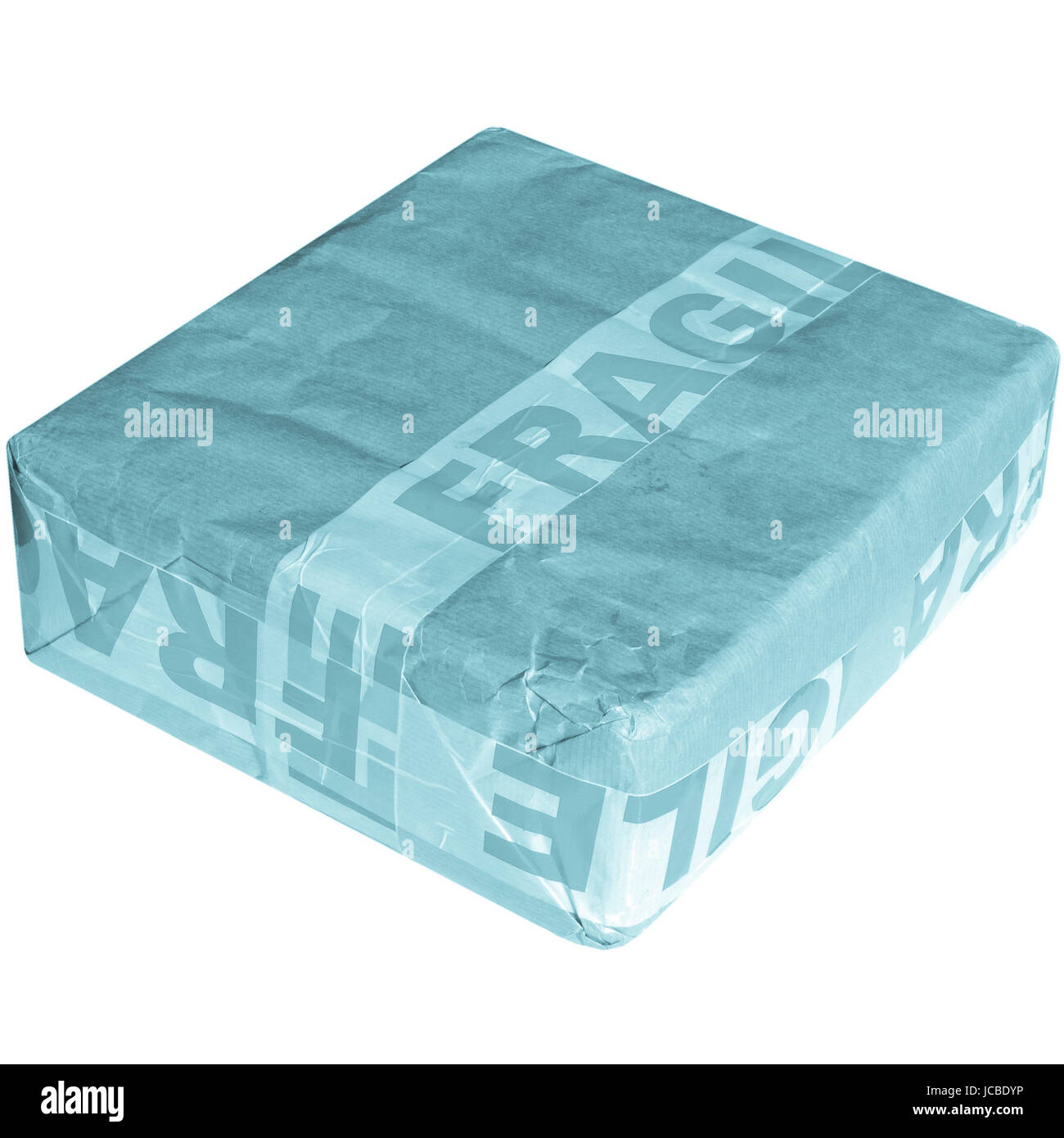 Fragile corrugated cardboard packet isolated on white - cool cyanotype Stock Photo - Alamy