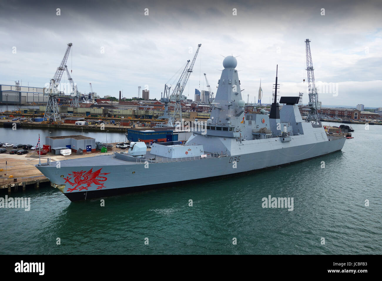 HMS Dragon Royal Navy Type 45 air defence destroyer docked Portsmouth ...