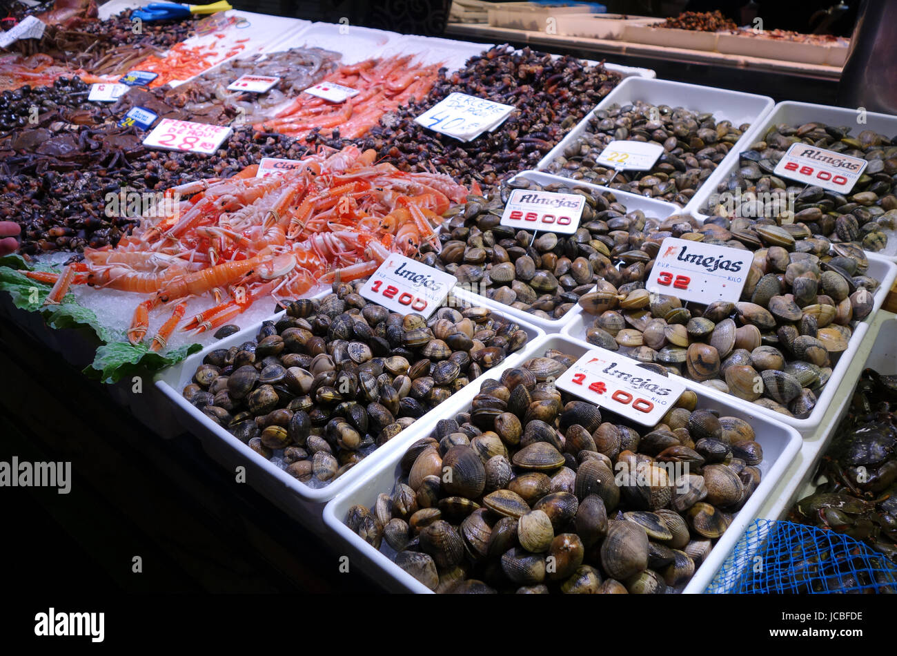 Shellfish on sale at Santander fish market in Northern Spain Stock ...