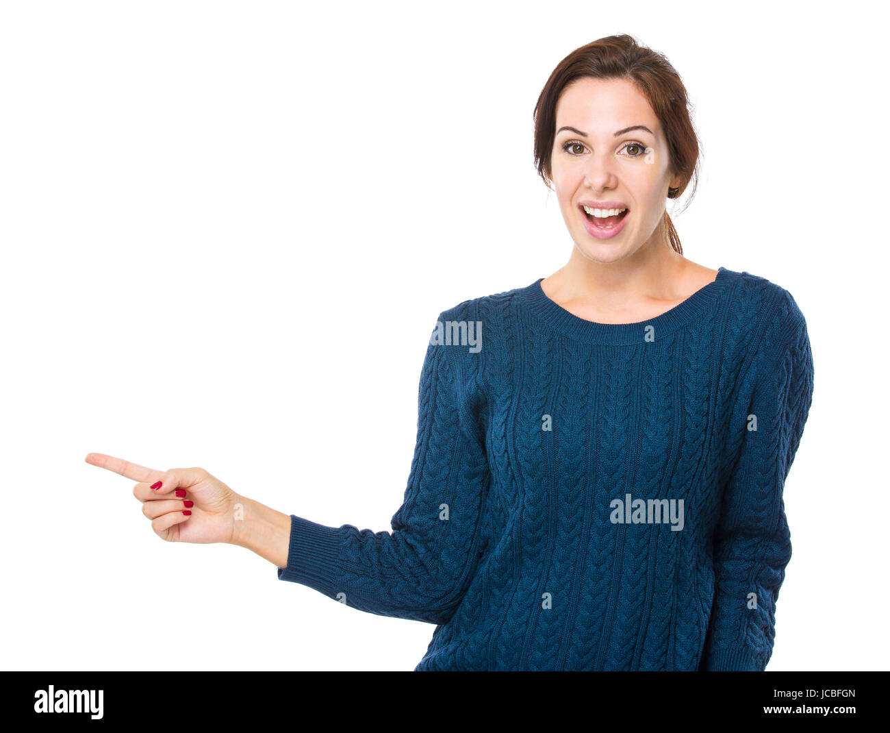 Woman point finger Stock Photo - Alamy