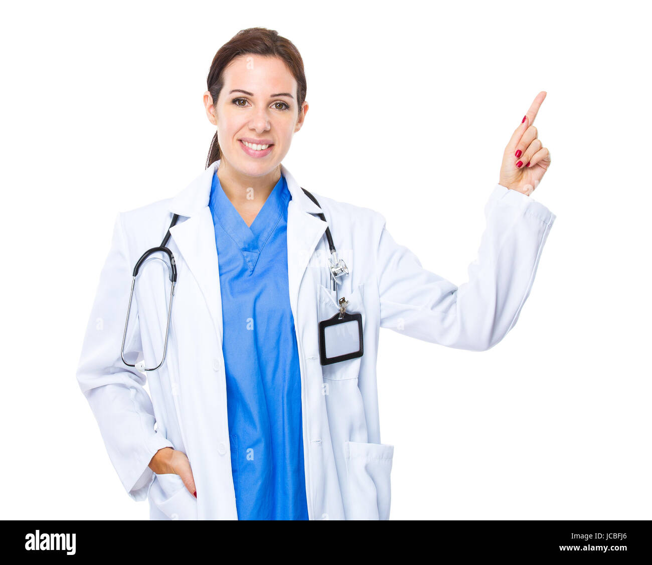 Female doctor finger up Stock Photo - Alamy