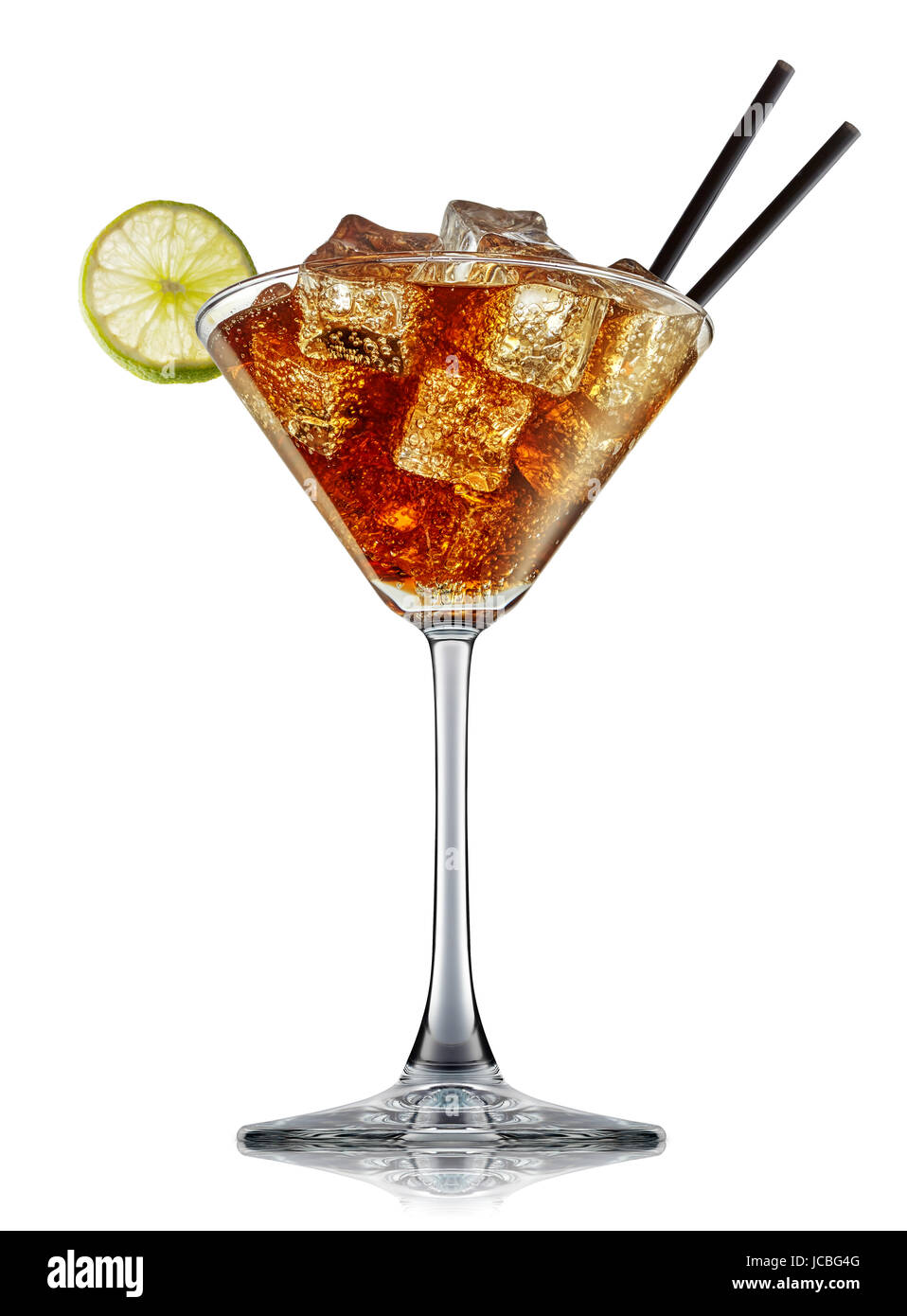 fresh fruit alcohol cocktail or soda mocktail with ice cubes in martini ...