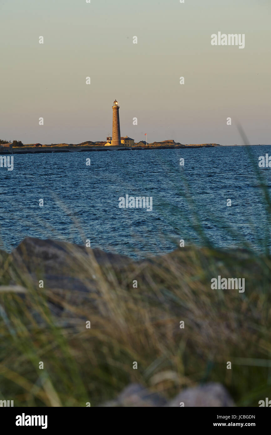 The lighthouse Grenen (called Grey Tower) near Skagen at the junction ...