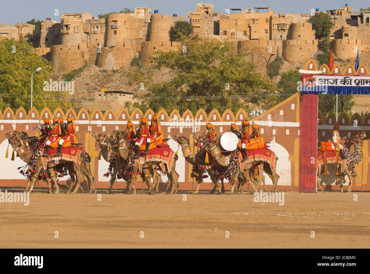 Camels and riders of the Indian Border Security Force perform in front ...