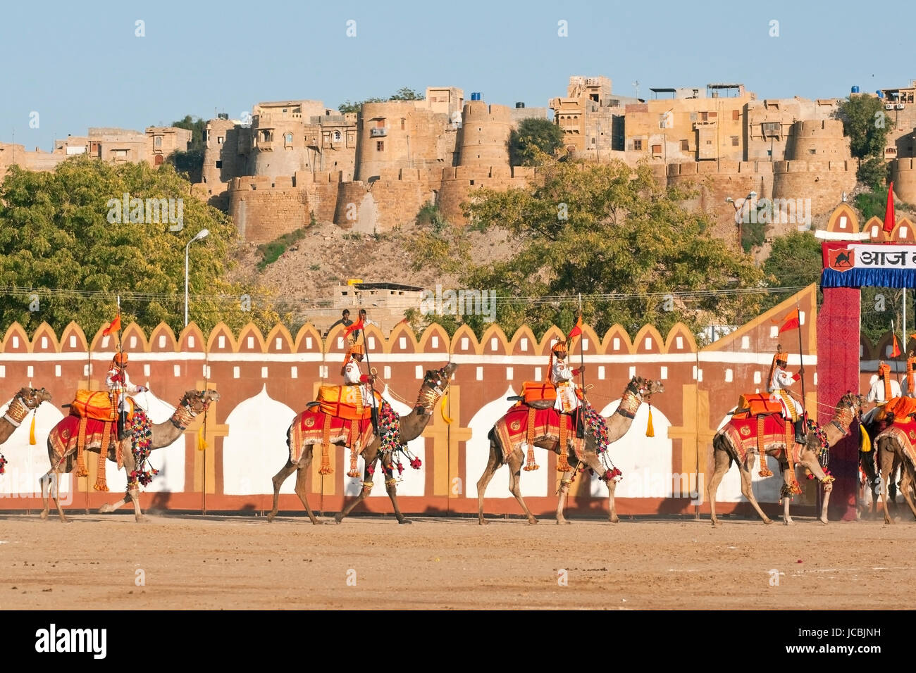 Camels and riders of the Indian Border Security Force perform in front ...